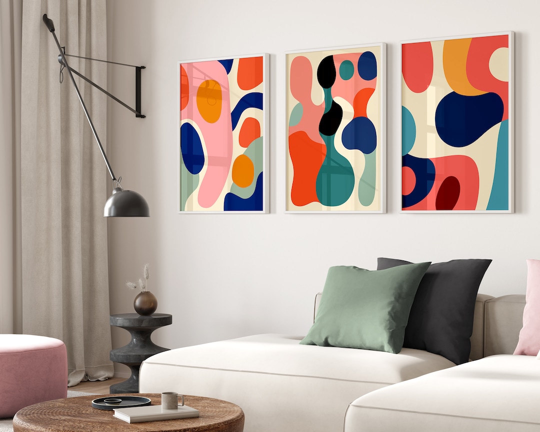 Colorful Abstract Wall Art Set of 3: Modern Shapes Minimalist Prints - Etsy