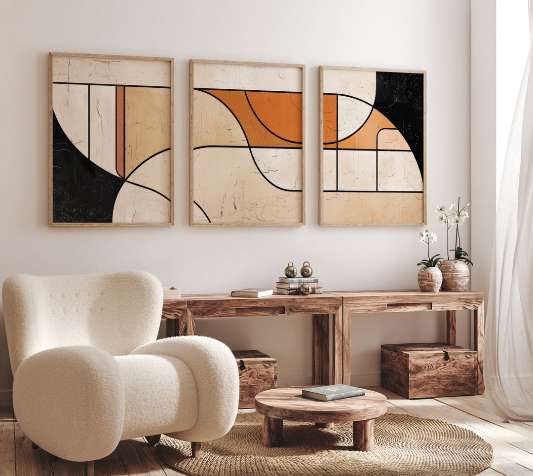 Modern Neutral Abstract Canvas Wall Art Print, Mid Century Prints ...