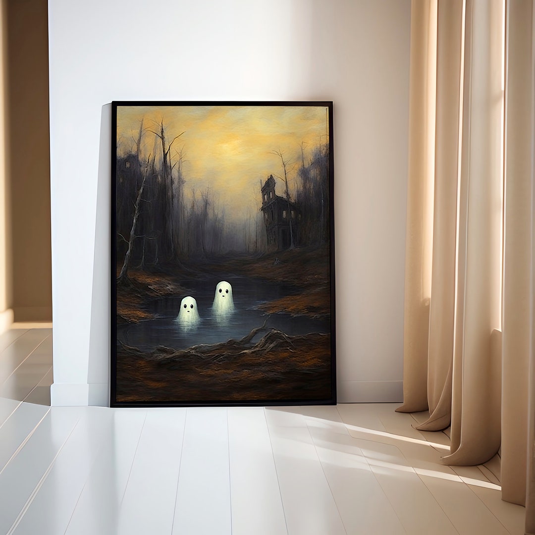 Fantômes mignons dans le lac de la forêt effrayante, décor mural de ...