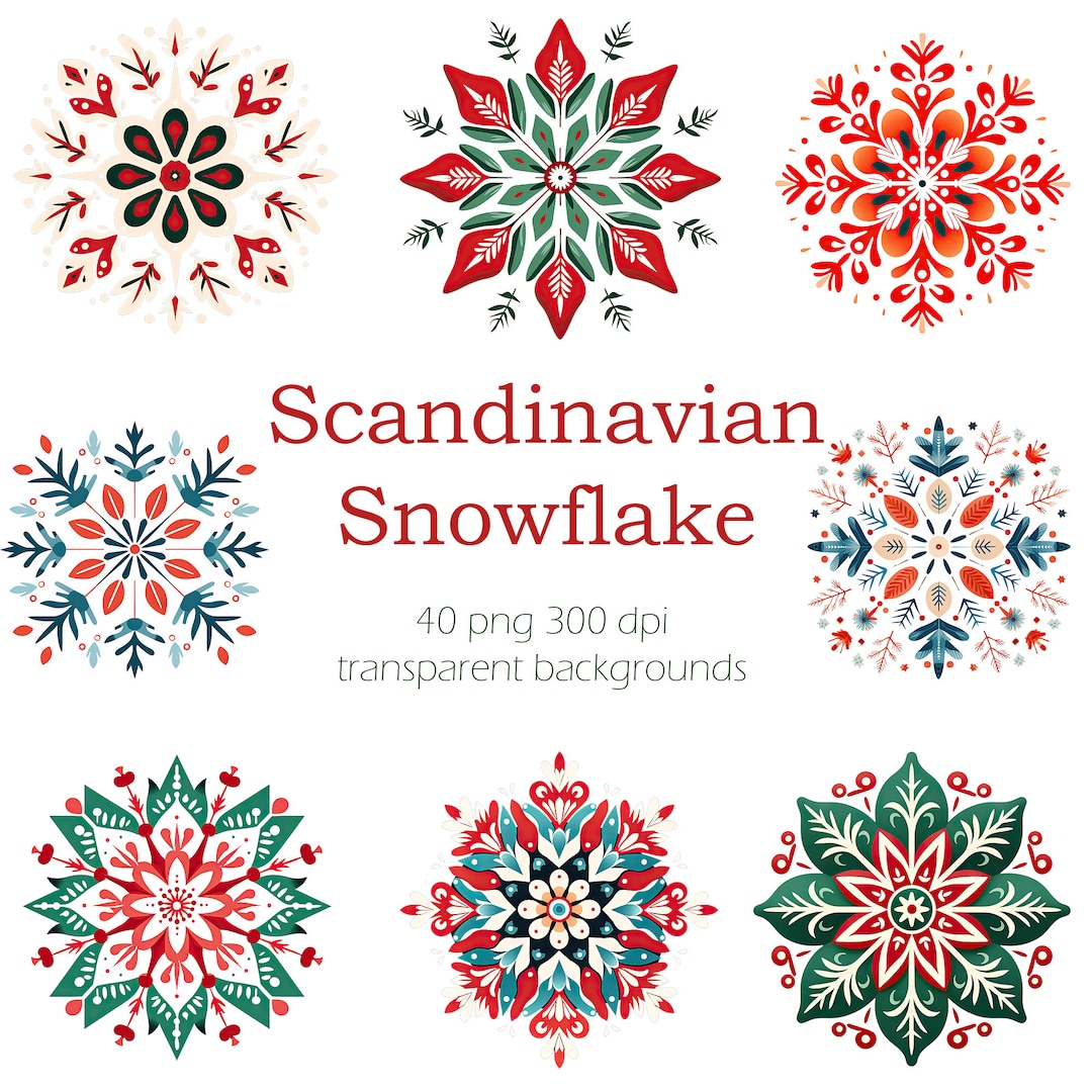 Scandinavian Folk Art Christmas Snowflake Clipart, Nordic Prints ...