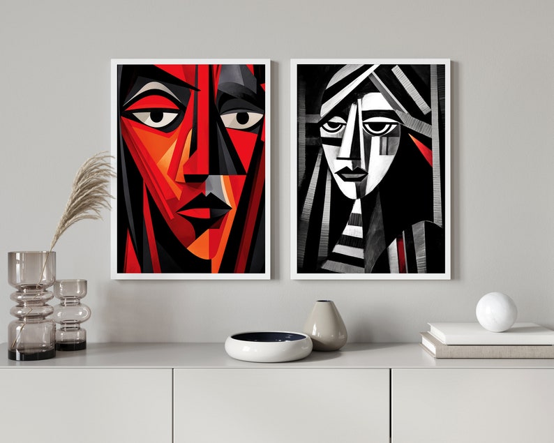 Cubism Wall Art Set of 2, Picasso Style Prints, Bedroom Living Room ...