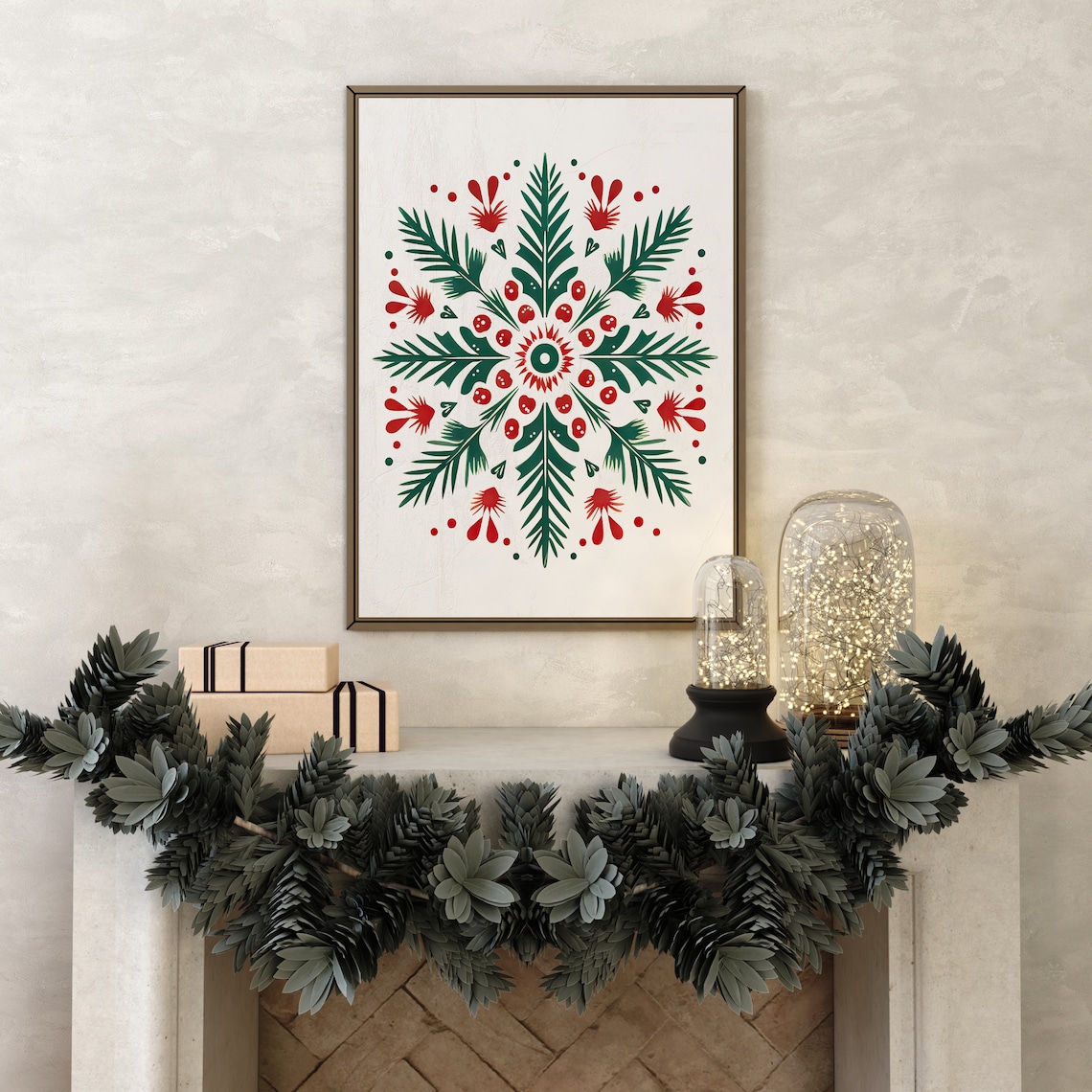 Christmas Snowflake Wall Art, Snowflake Print, Scandinavian Folk Art ...