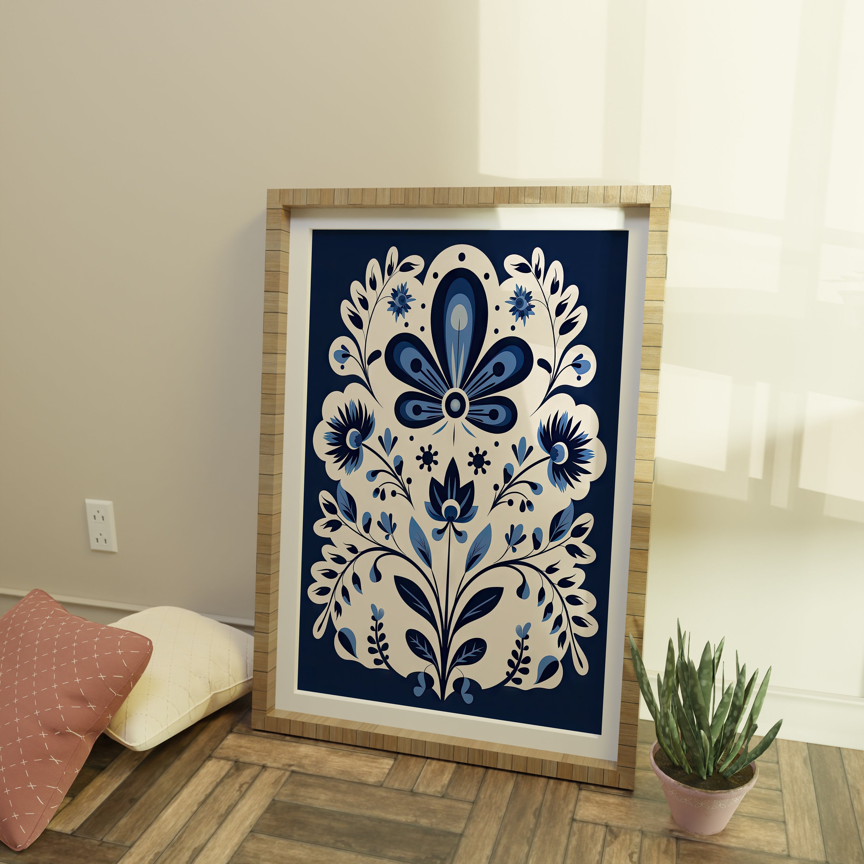 Scandinavian Folk Art Flower Wall Art, Nordic Prints, Bedroom Living ...
