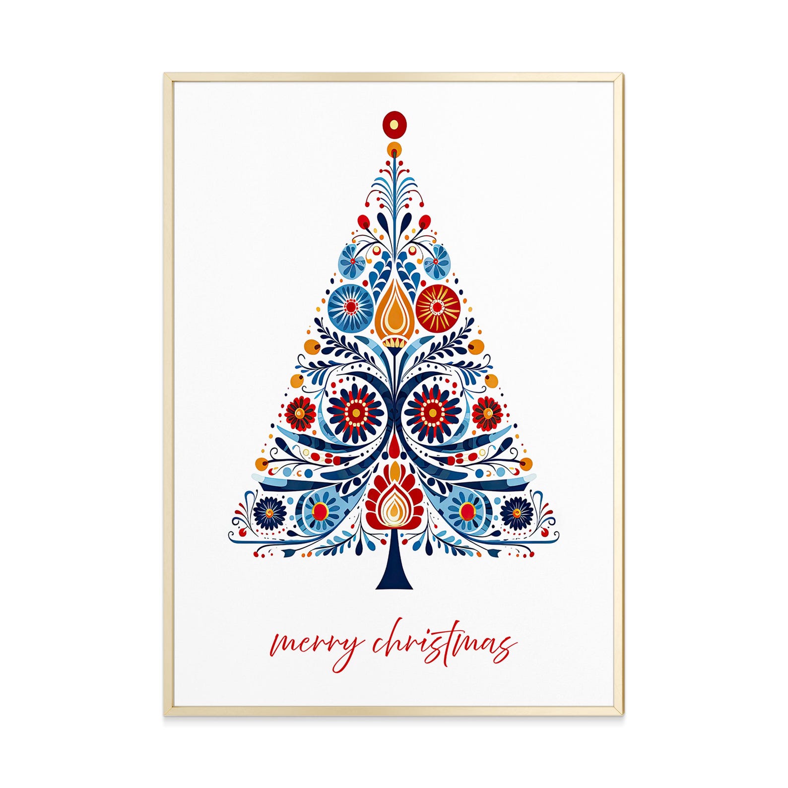 Scandinavian Folk Art Christmas Tree Print, Personalized Nordic Print ...