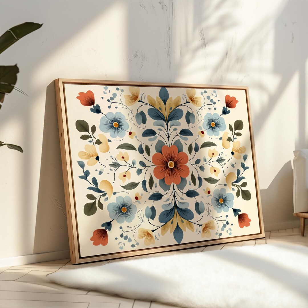 Scandinavian Floral Folk Art Print - Nordic Botanical Wall Art ...