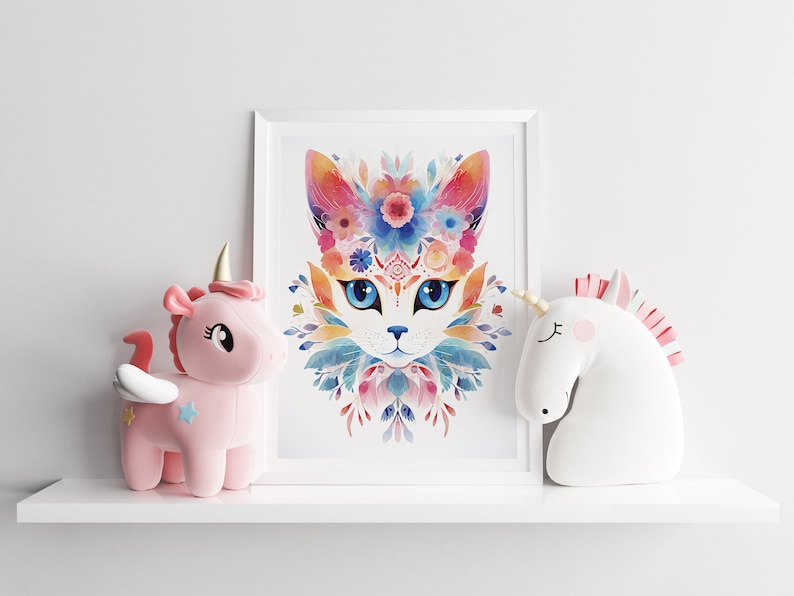 Cute Cat Printable Wall Art, Nursery Bedroom Living Room Wall Decor ...