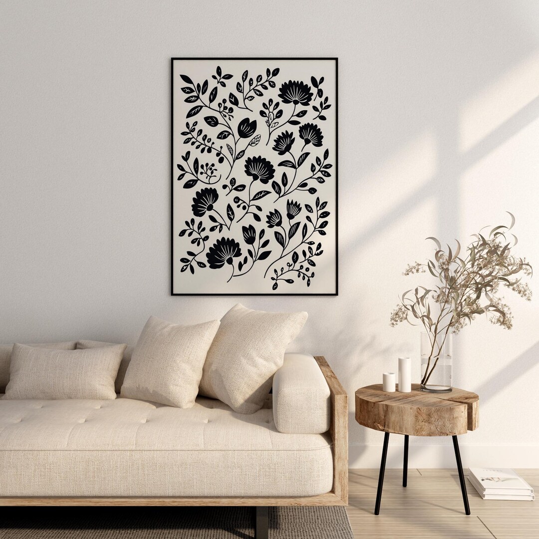 Floral Scandi Canvas Wall Art Print, Nordic - Folk Art Print, Bedroom ...