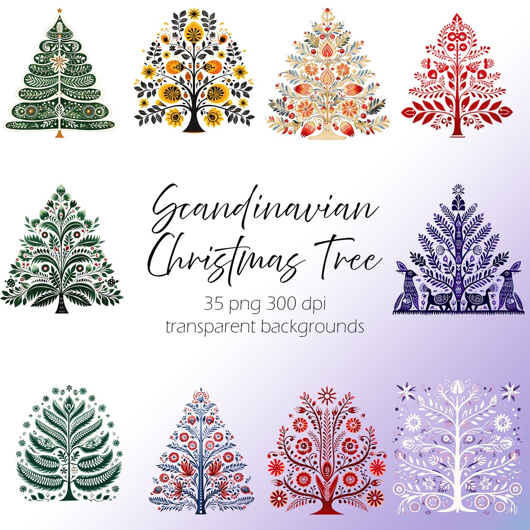 Scandinavian Folk Art Christmas Tree Clipart, Nordic Prints, Winter ...