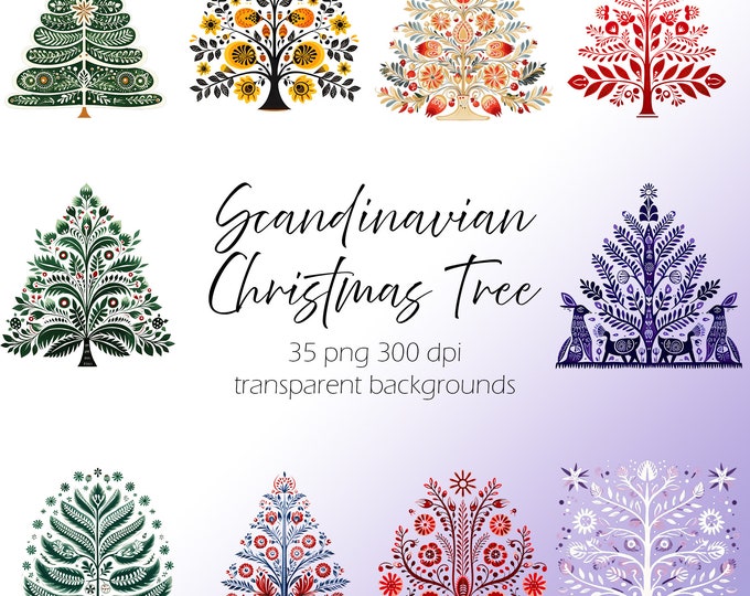 Scandinavian Folk Art Christmas Clipart, Nordic Prints, Bedroom Living ...
