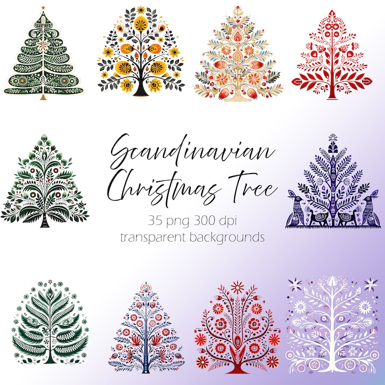 Scandinavian Folk Art Christmas Tree Clipart, Nordic Prints, Winter ...