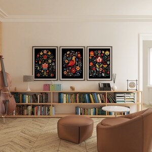 Norwegian Folk Art Floral Bird Print Set of 3, Nordic Wall Art, Bedroom ...