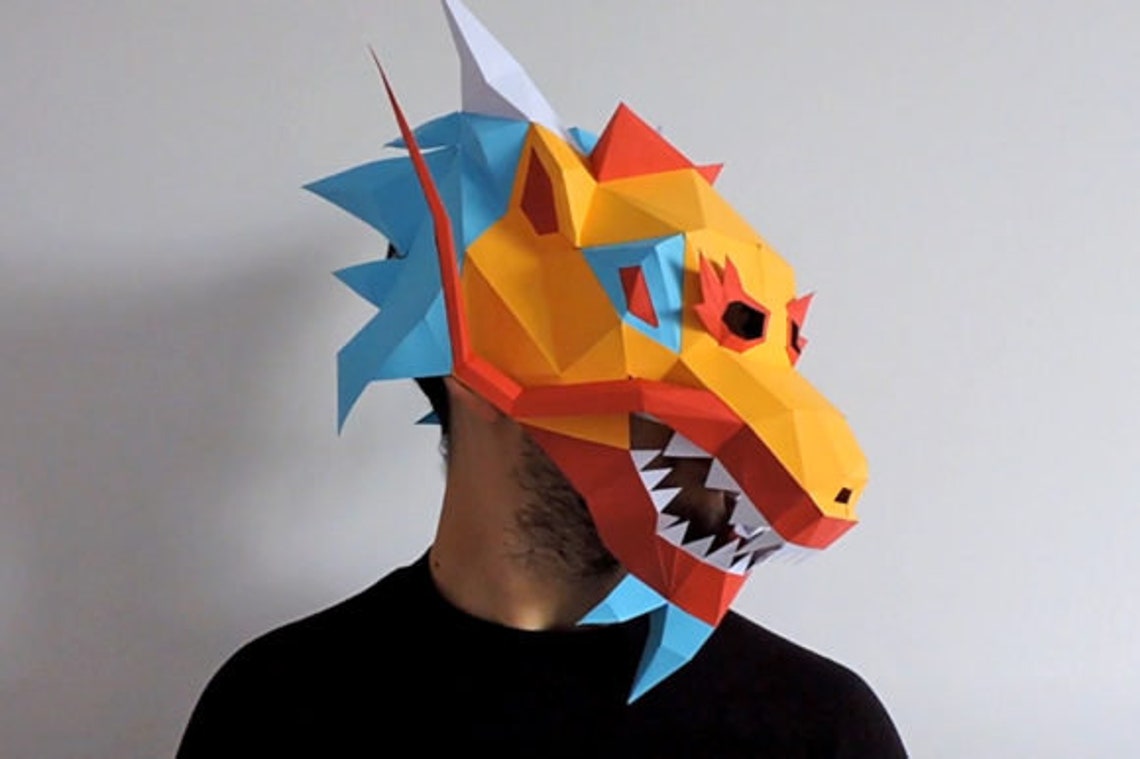 3D Papercraft Chinese Dragon Mask: DIY Low Poly Dragon Mask DIY Dragon ...