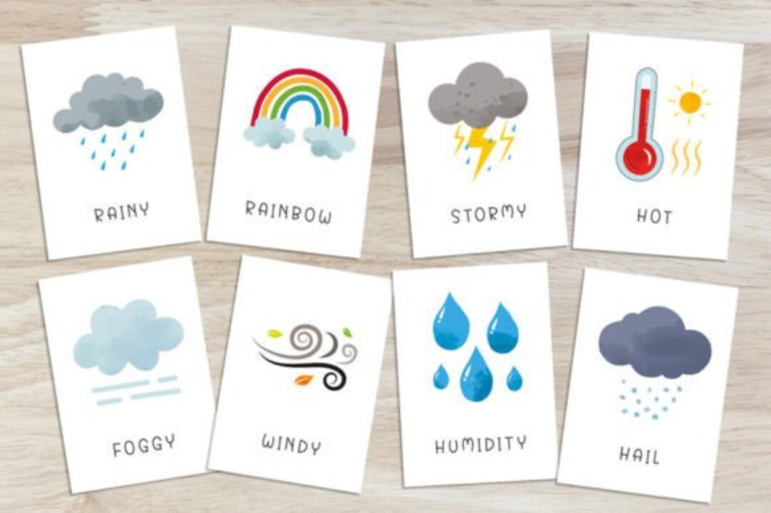 Weather Flash Cards for Kids Homeschool Printable - Etsy