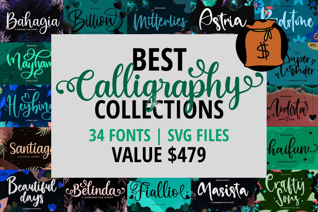 Best Calligraphy Fonts Bundle, the Ultimate 34 Fonts , Cricut, Canva ...