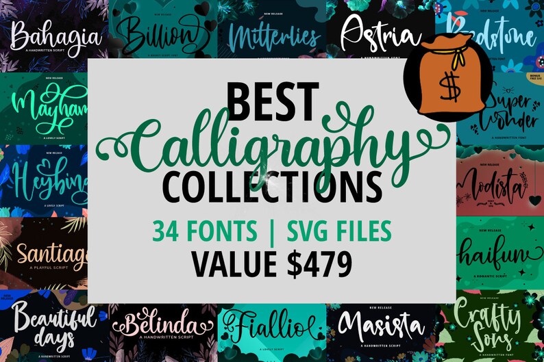 Best Calligraphy Fonts Bundle, the Ultimate 34 Fonts , Cricut, Canva ...