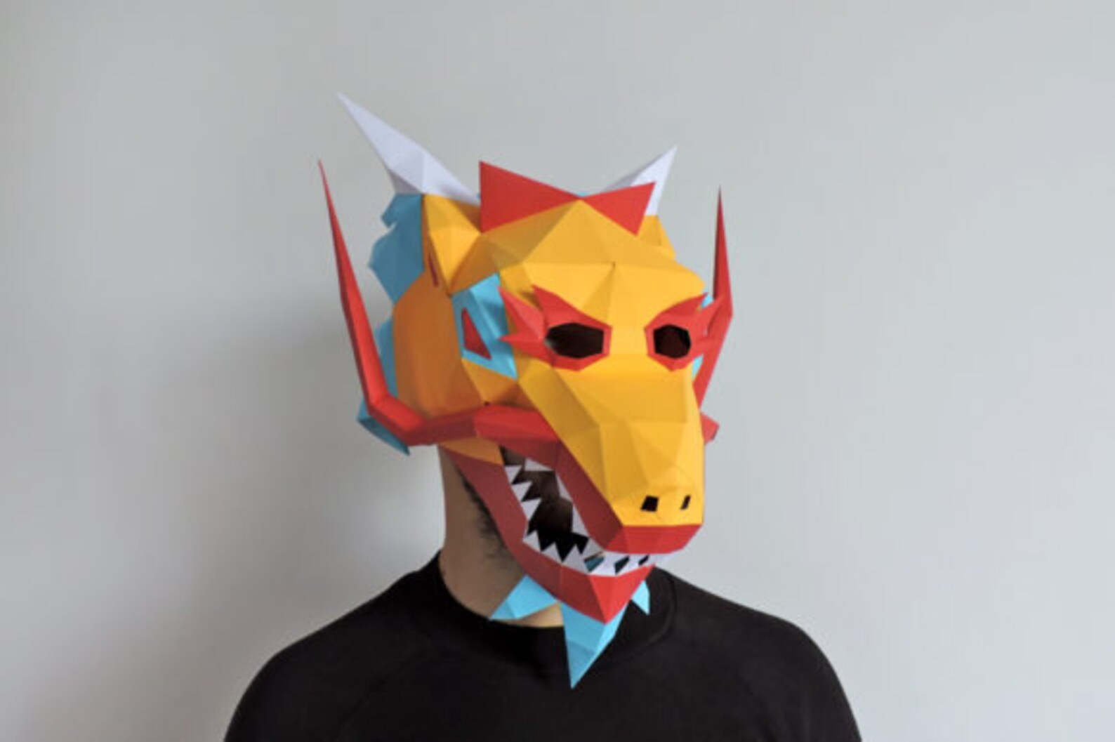 3D Papercraft Chinese Dragon Mask: DIY Low Poly Dragon Mask DIY Dragon ...