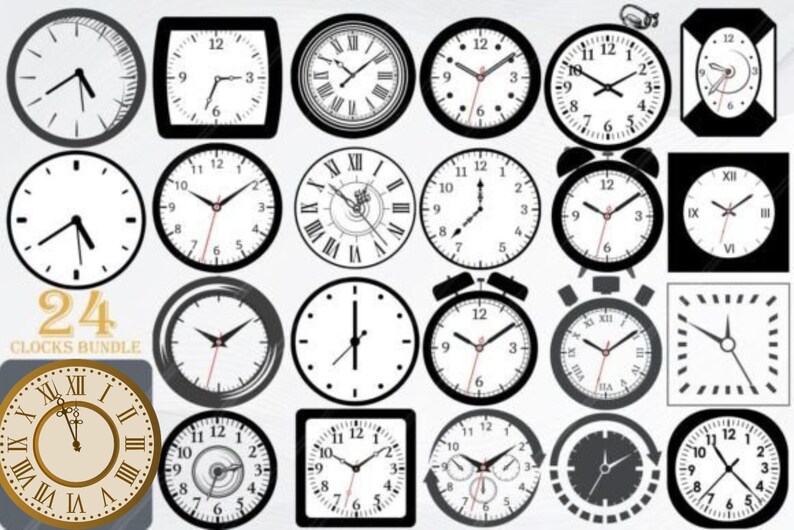 45 CLOCK FACE SVG, Clock Svg, Clock Face Clipart Bundle Cut Files,clock ...