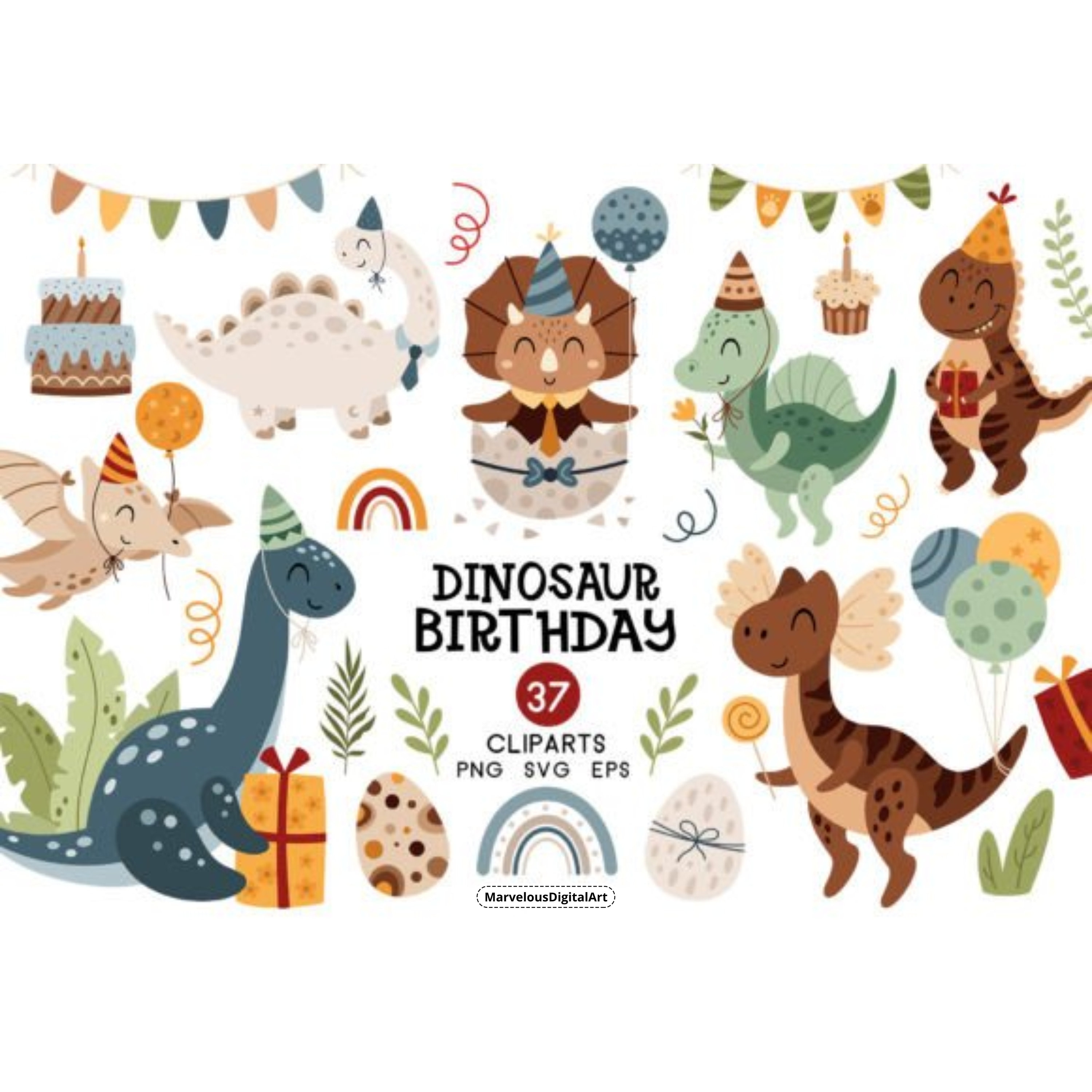 Dinosaur Birthday SVG Bundle: Dinosaur Clipart Perfect for - Etsy