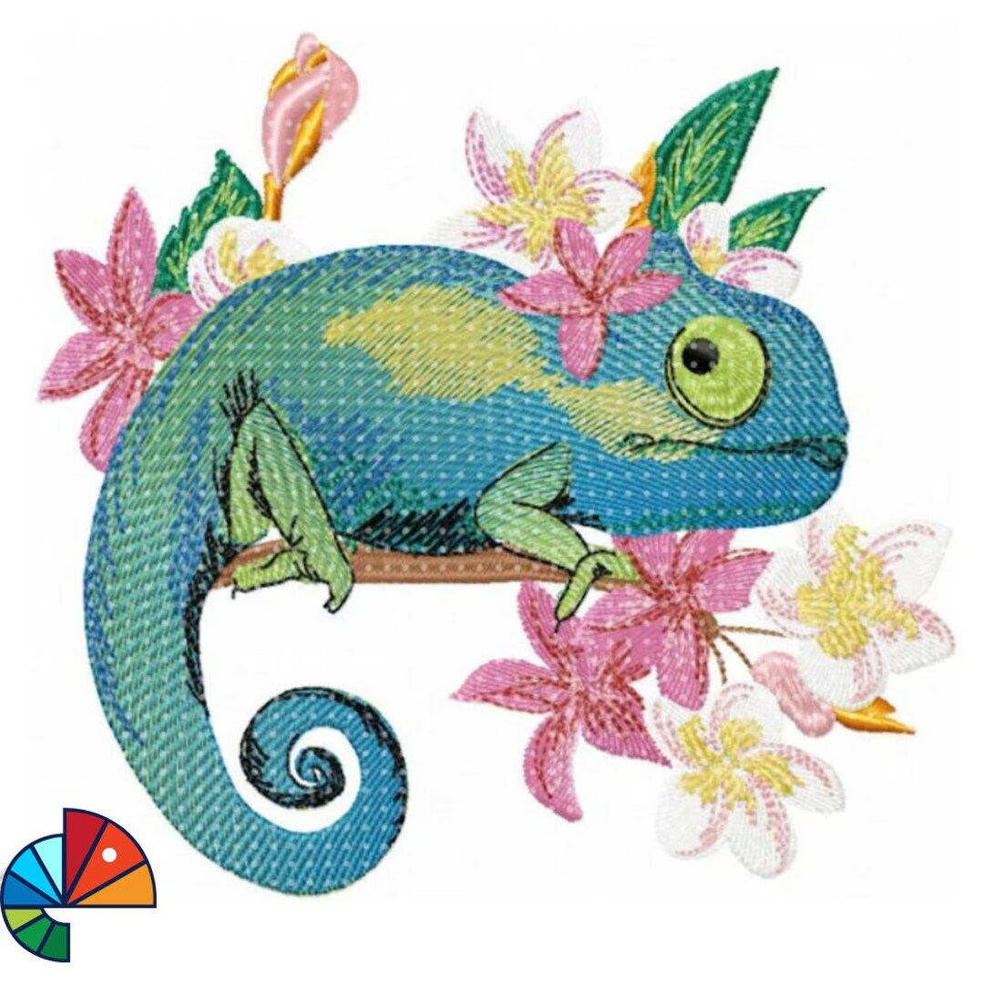 Camelion Embroidery Design Boho Animal and Flowers Motif Pattern for ...