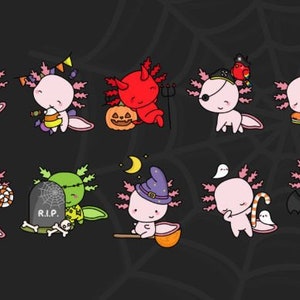 Cute Axolotl Halloween Set: Kawaii Halloween SVG, PNG Stickers & EPS ...