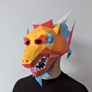 3D Papercraft Chinese Dragon Mask: DIY Low Poly Dragon Mask DIY Dragon ...