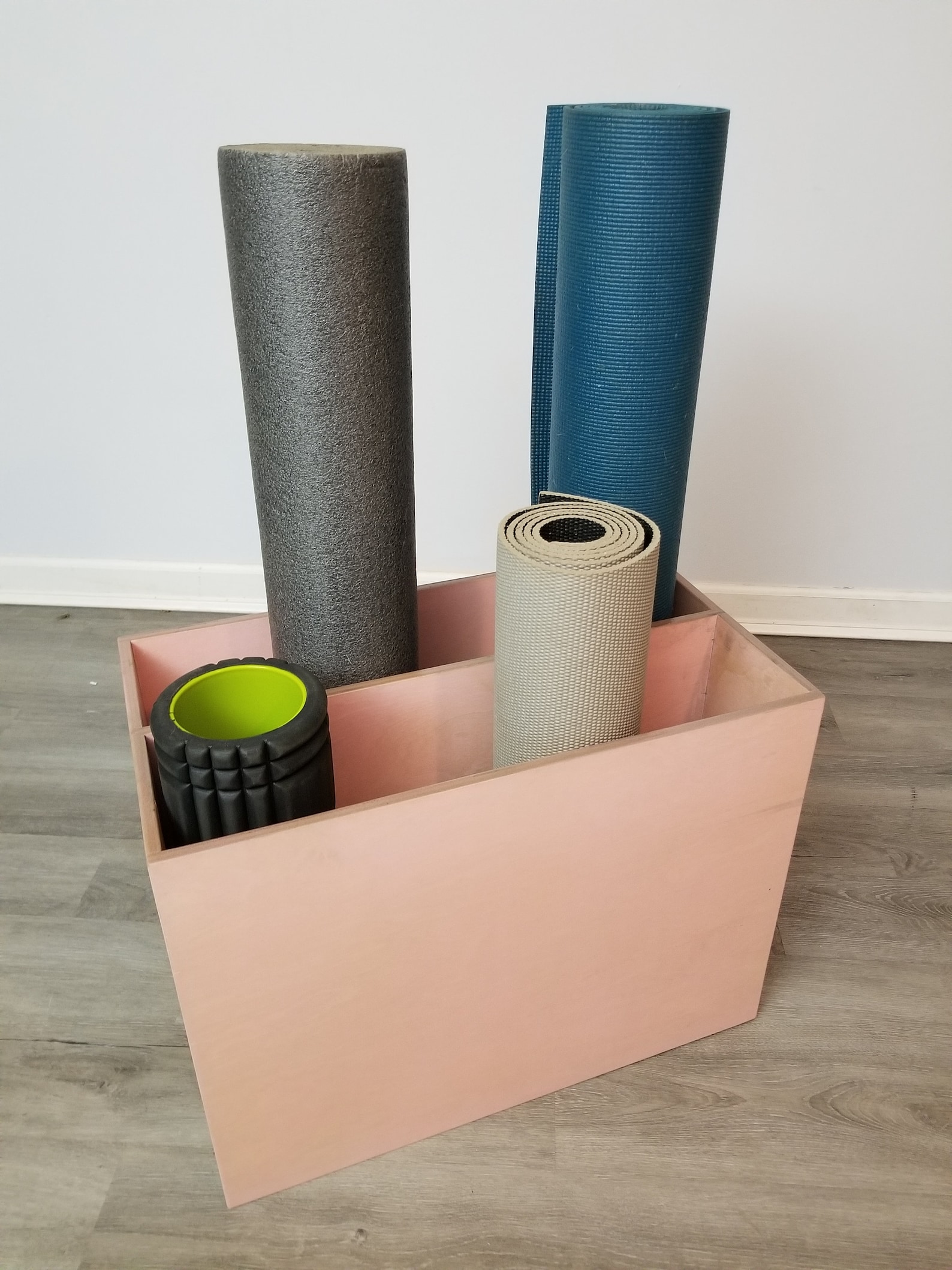 Yoga Mat Holder for up to 4 Mats in Brown Mahogany Finish Yoga Mat ...