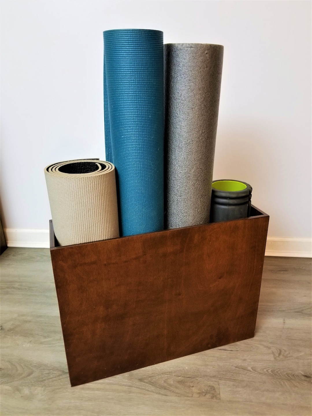 Yoga Mat Holder for up to 4 Mats in Brown Mahogany Finish | Yoga Mat ...