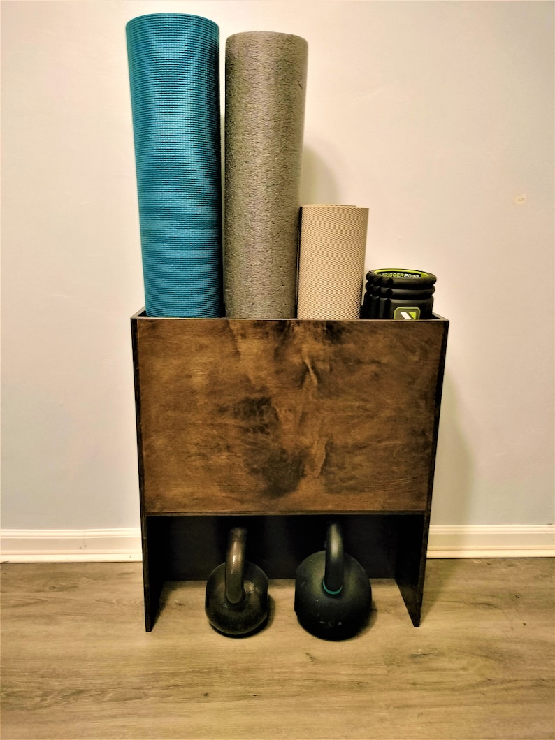 Yoga Mat Holder for up to 4 Mats in Brown Mahogany Finish Yoga Mat ...