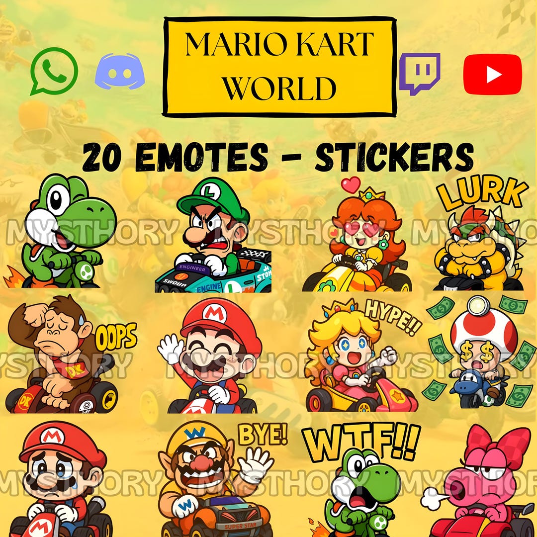 20 MARIO KART WORLD Emotes / Stickers in Chibi Anime Style for Twitch ...
