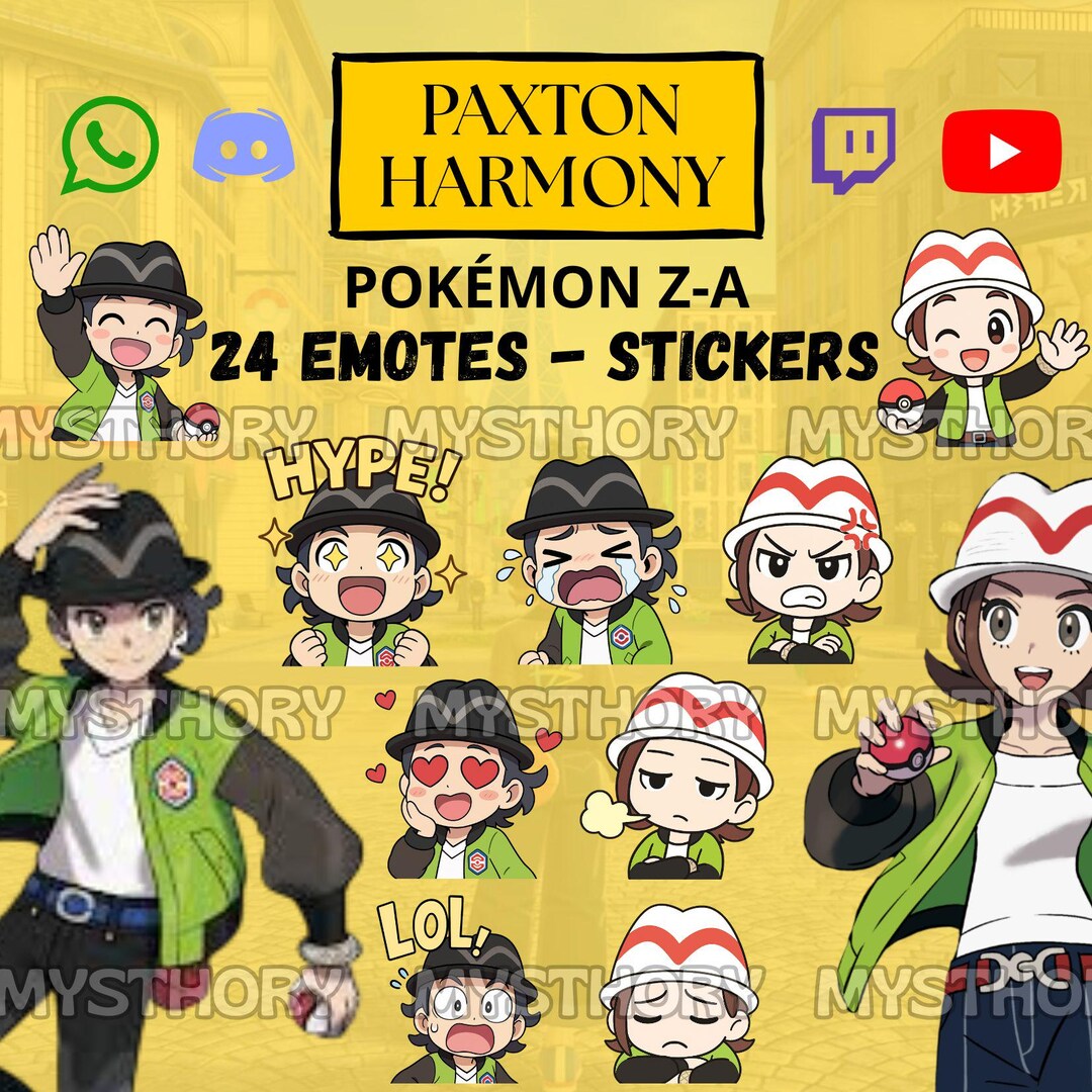 24 Emotes / Stickers POKÉMON Z-A - PAXTON & HARMONY - Cute Chibi ...