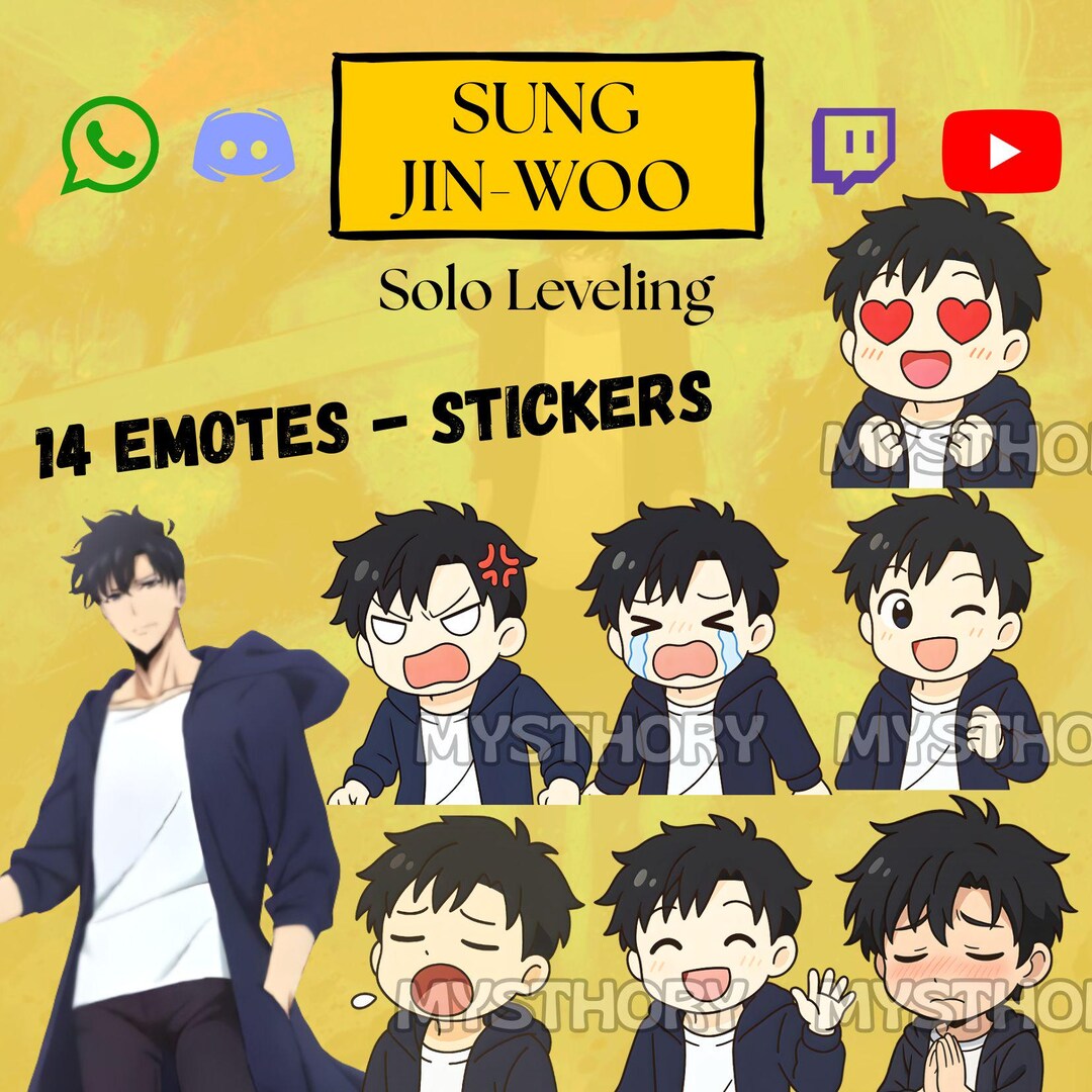 14 SOLO LEVELING SUNG Jing-woo Emotes/stickers With 14 Chibi Anime ...