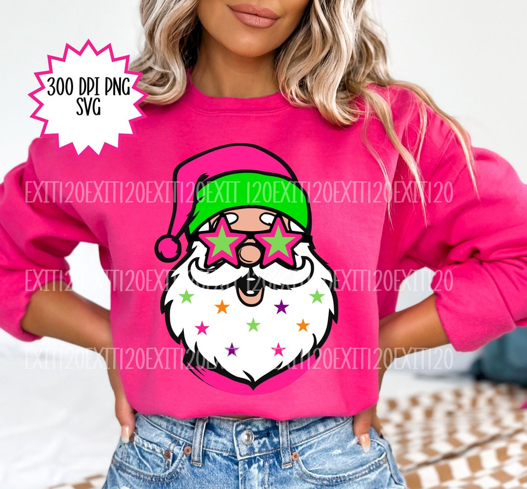 Pink Santa Trendy Christmas SVG Png, Commercial Use, Preppy Santa Shirt ...