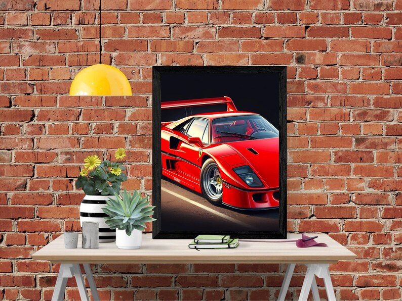 Ferrari F40 Poster – Red Supercar Portrait Print on Black Background ...