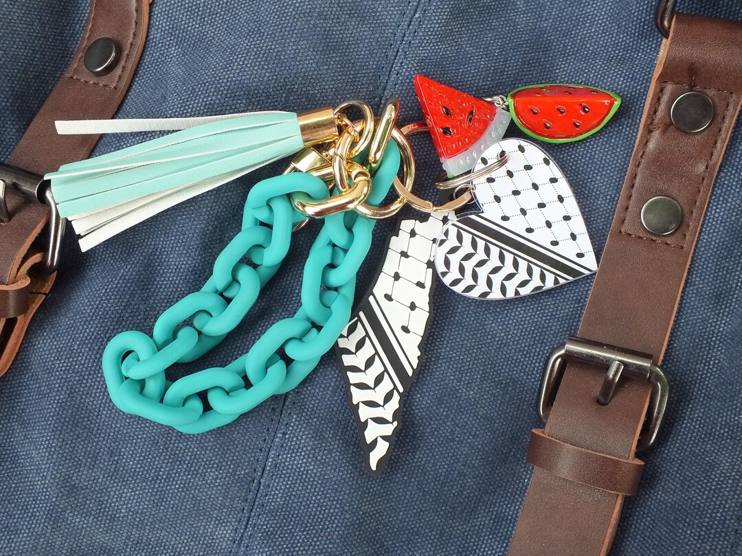 Free Palestine Keychain – Keffiyeh Heart With Watermelon Charm ...