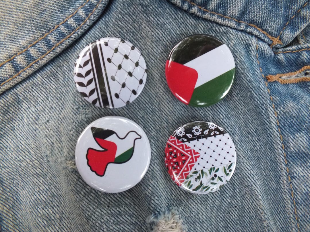 Round Palestine Solidarity Badge – Palestinian Flag and Keffiyeh Print ...