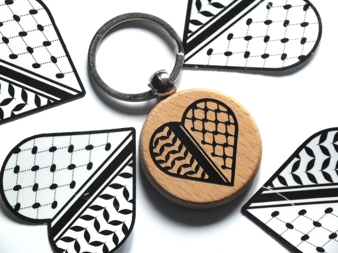 Wood Keychain for Palestine With Watermelon Charms - Keffiyeh Vinyl ...