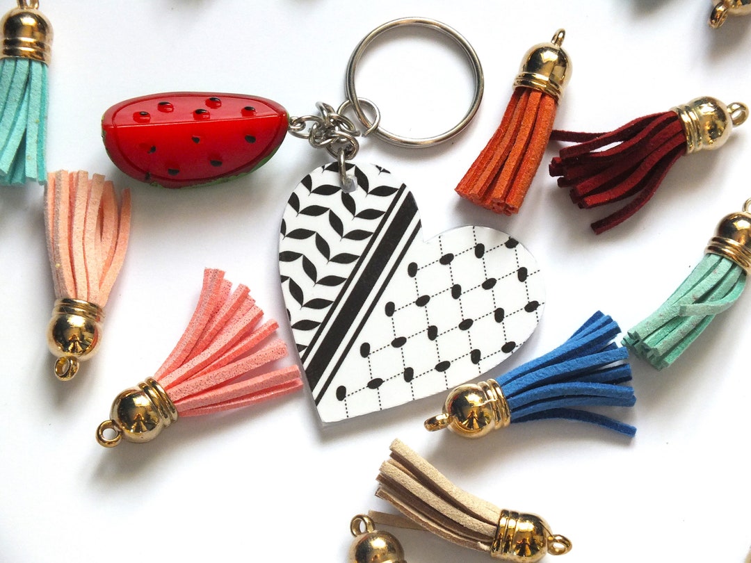 Free Palestine Keychain – Keffiyeh Heart With Watermelon Charm ...
