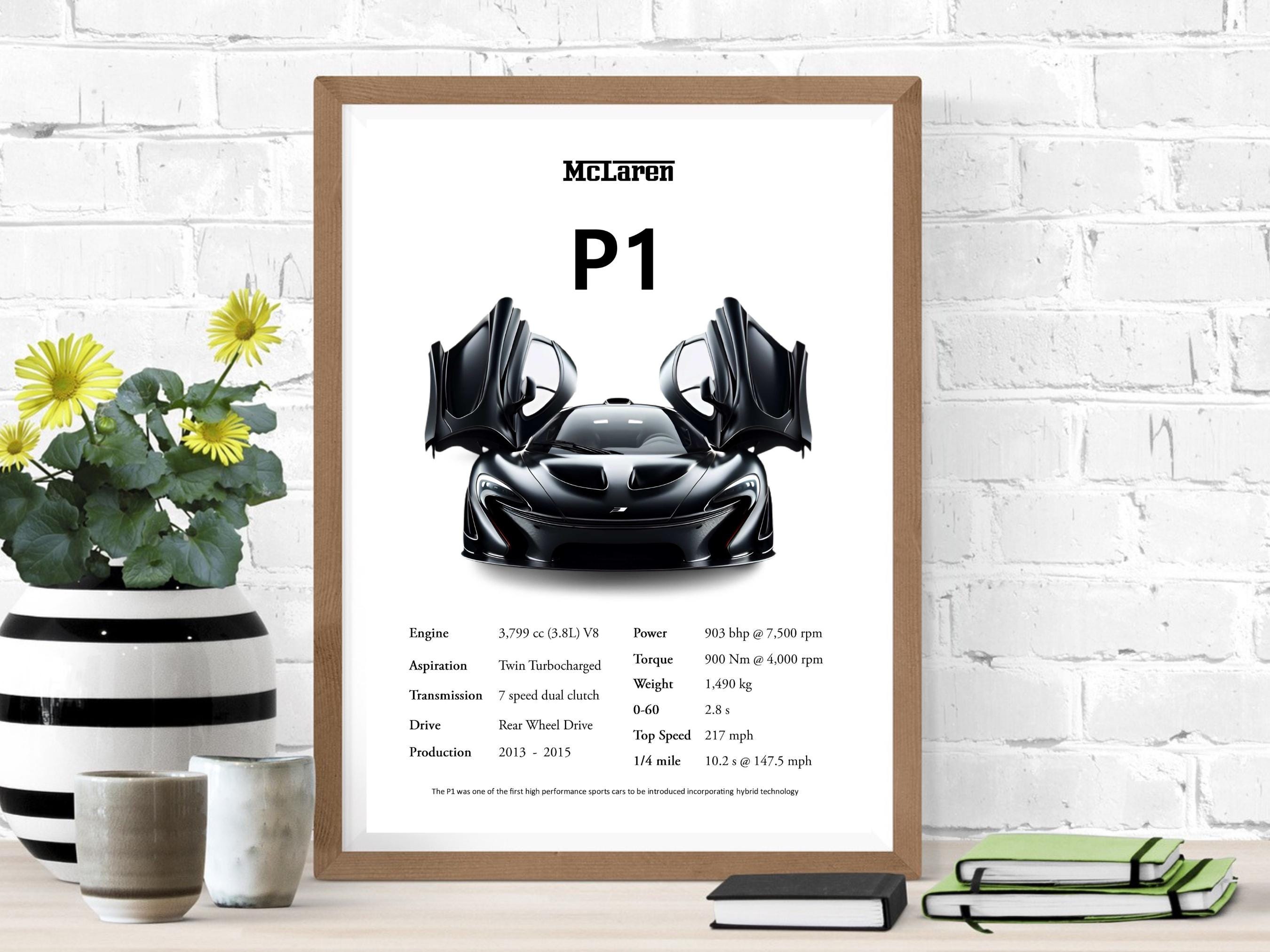 Mclaren P1 Poster – Black Hypercar Print With Performance Stats, Framed ...