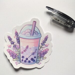 Lavender Boba Tea Sticker – Pastel Bubble Tea Vinyl Decal, Kawaii ...