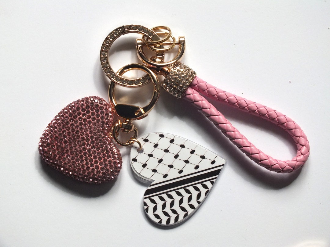 Palestine Keychain – Heart-shaped Keffiyeh Acrylic + Watermelon Charm ...