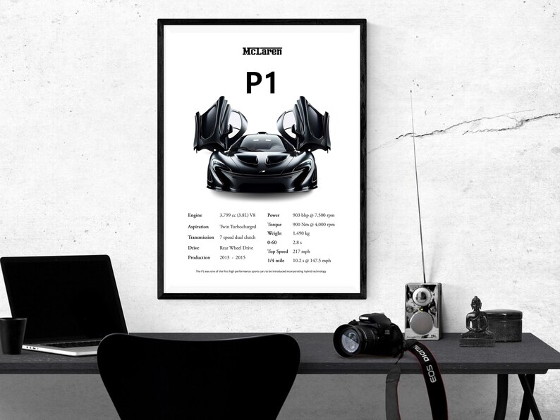 Mclaren P1 Poster – Black Hypercar Print With Performance Stats, Framed ...