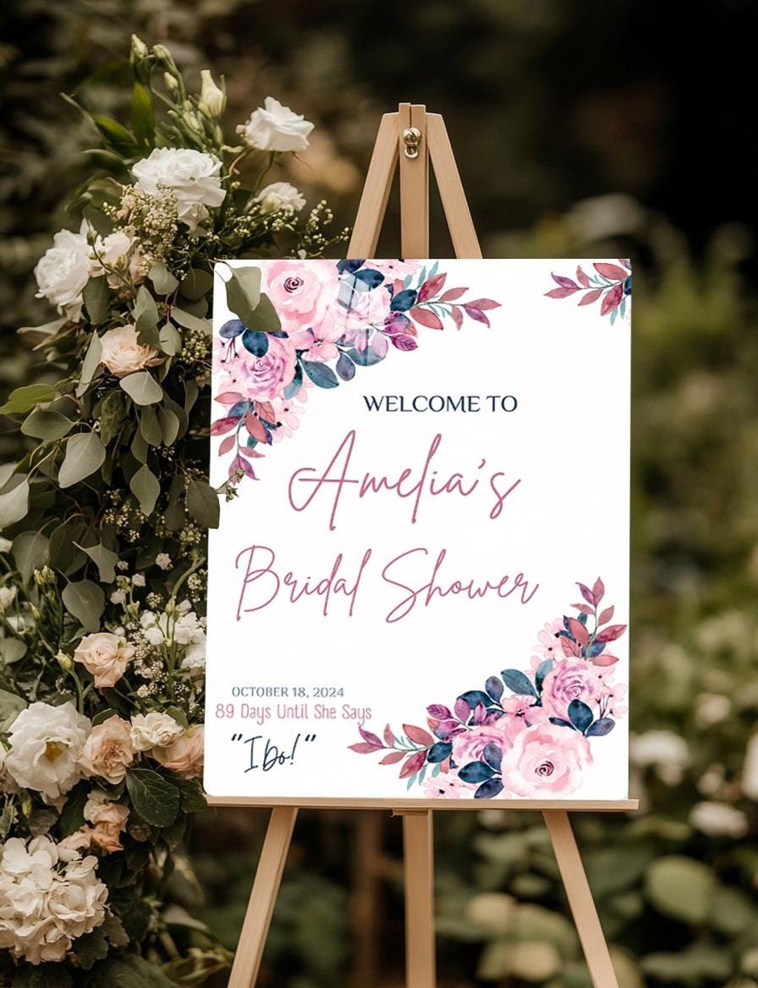 Floral Bridal Shower Welcome Sign, Custom Metal Photo Print, Ready to ...