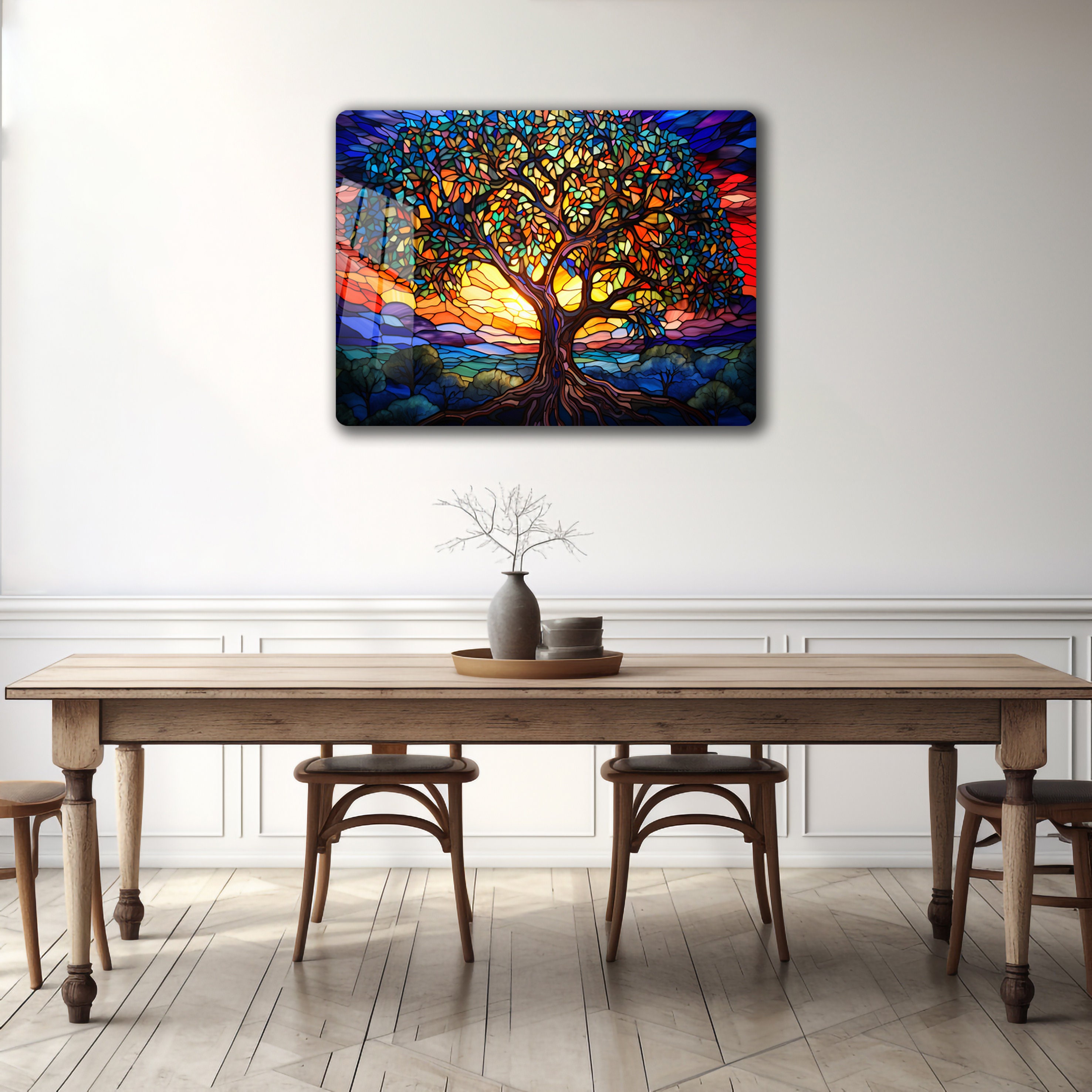 Vitrail Effect Tree of Life Metal Canvas, Reflective Wall Decor ...