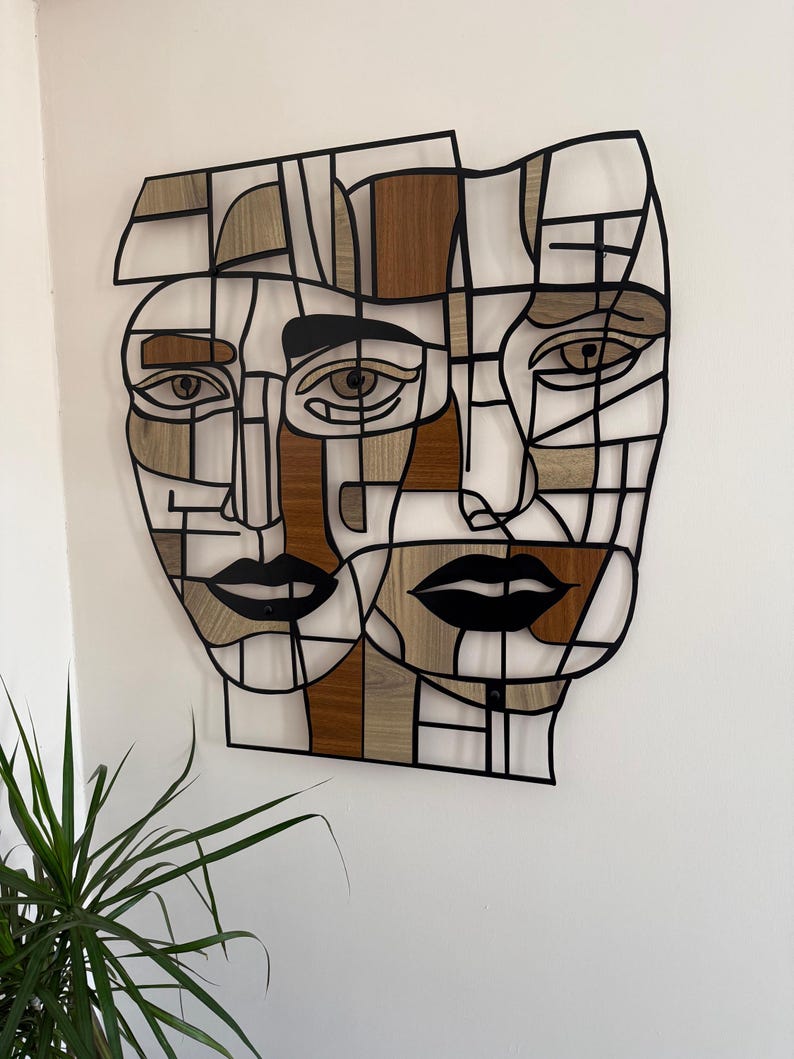 Abstract Woman Face Wood Wall Art: Colorful Geometric Home Decor - Etsy