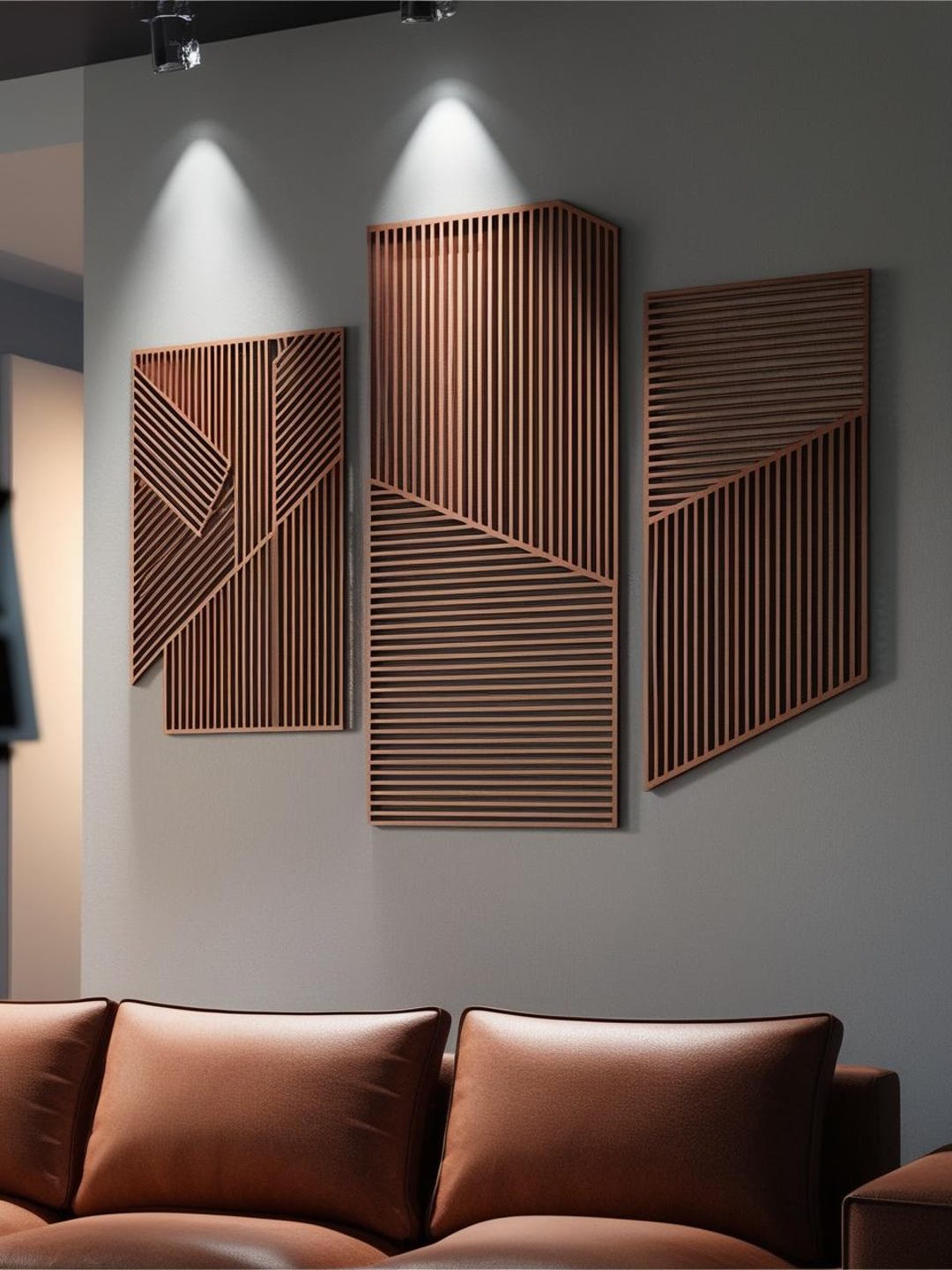 Geometric Lines Panel Set of 3 Wood Wall Art Decor, Boho Abstract Line ...