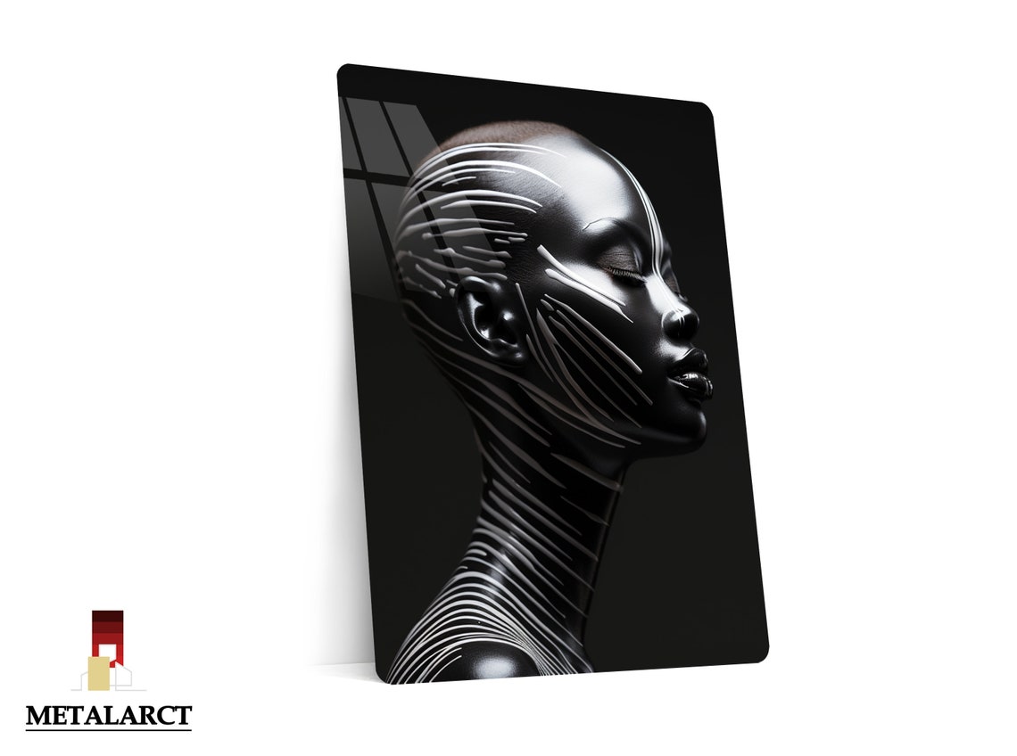Robotic Woman Metal Canvas, Hyper-realistic Sci-fi Wall Decor, Dark ...