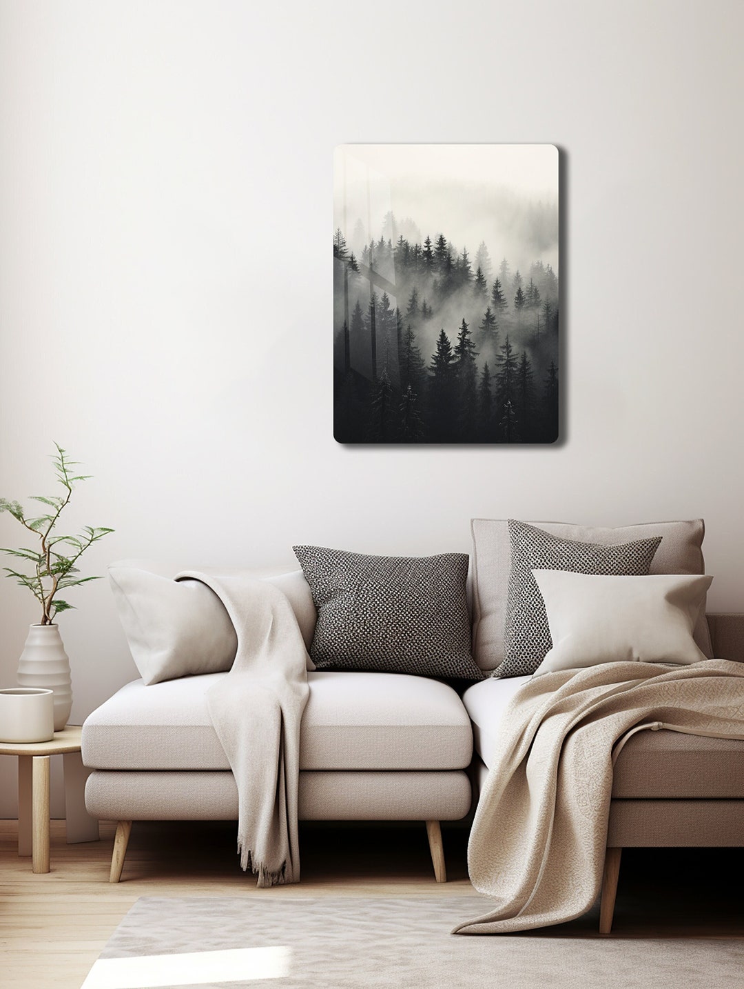 Misty Forest Metal Wall Art: Black and White Rustic Decor - Etsy