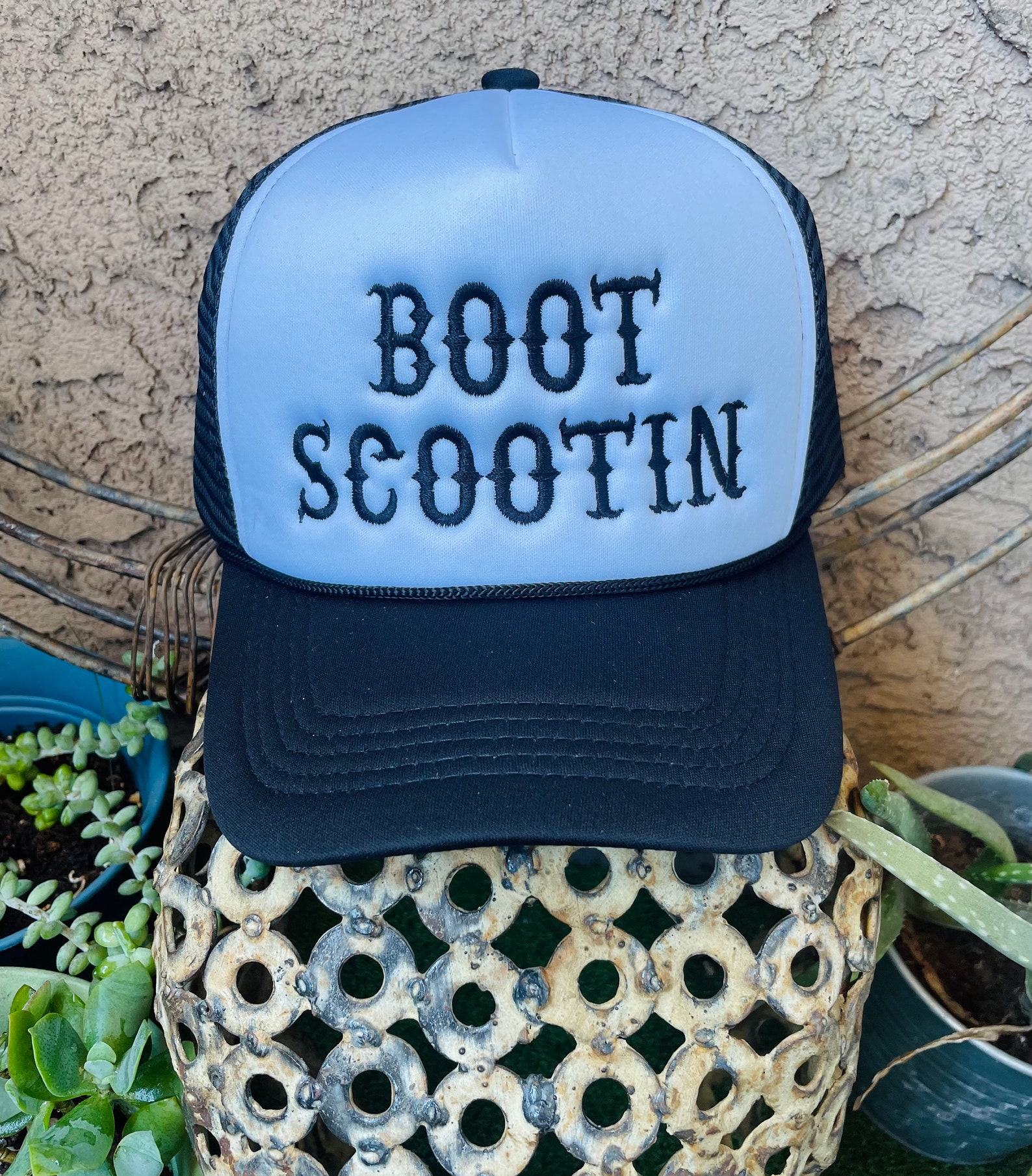 Boot Scootin Black Embroidered Trucker Hat - Etsy