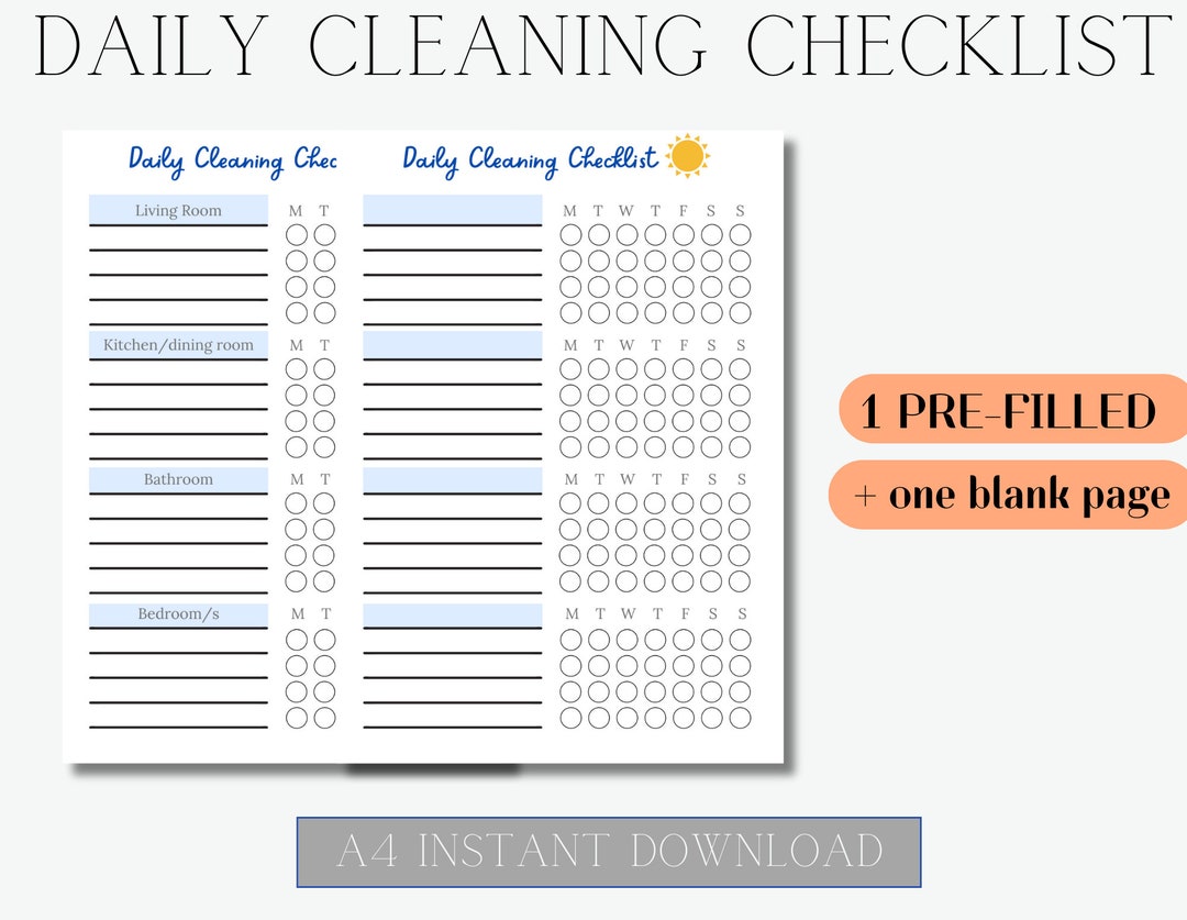 Printable Daily Cleaning Schedule Checklist, Chore Chart Checklist ...