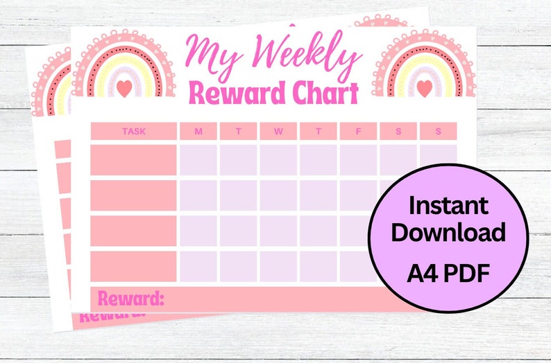 Kids Reward Chart Printable, Toddler Chart, Weekly Reward Chart, Daily ...